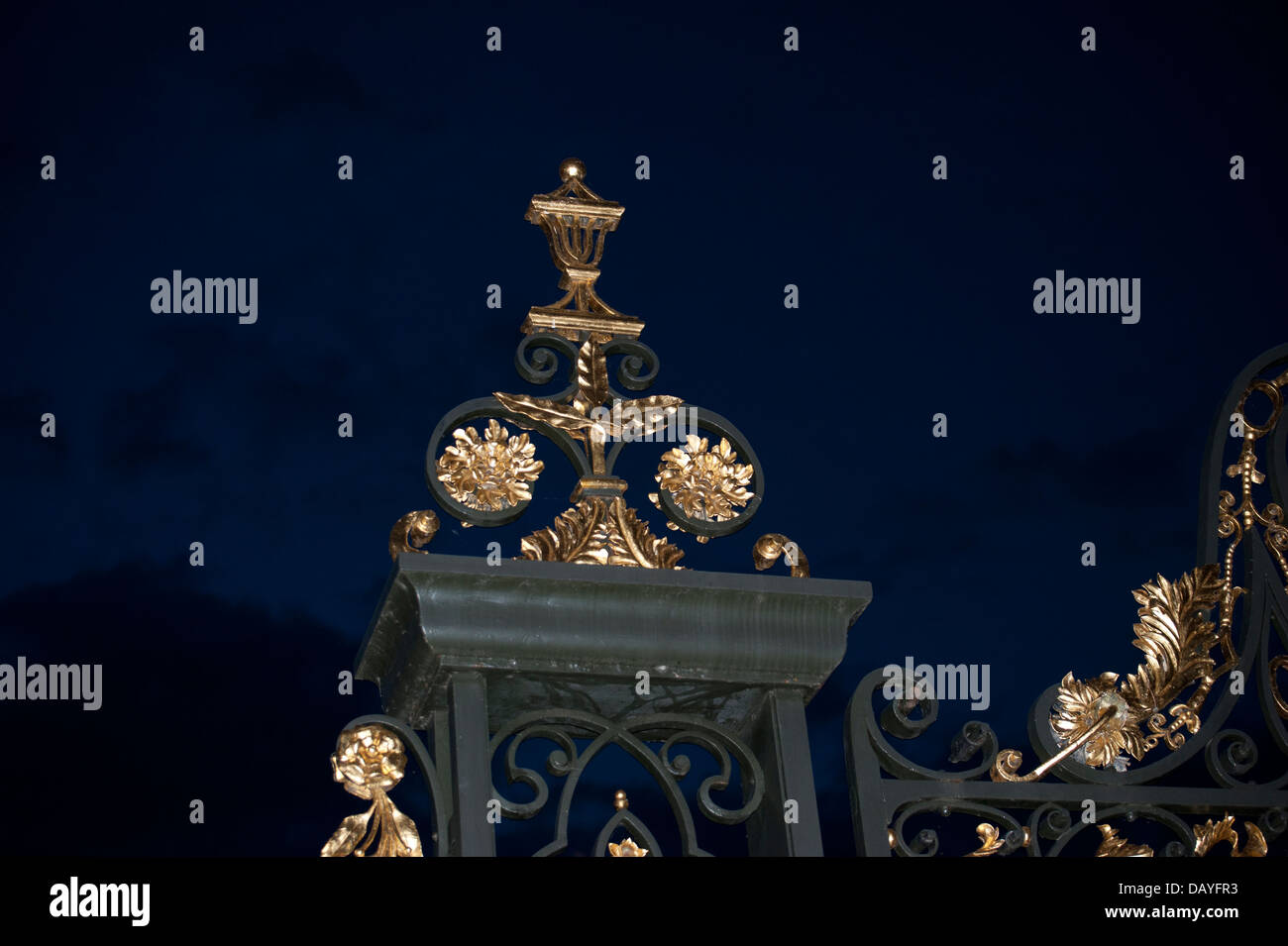 Kensington Palace gates with close ups of the gold leaf motifs on the ...