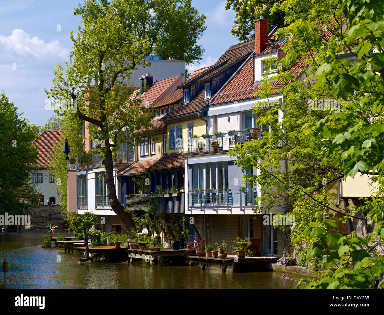 Houses on the Breitstrom of Gera River, Erfurt, Thuringia, Germany ...