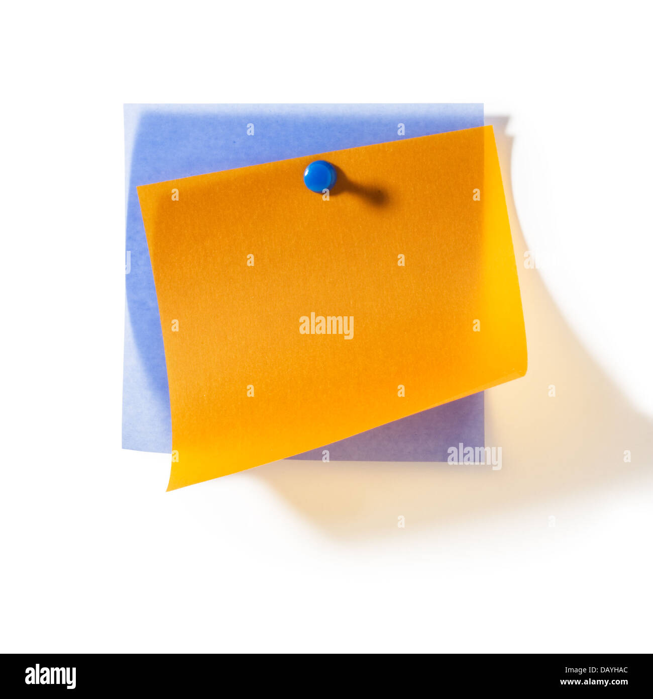 Colorful transparent note papers with push pin on white background ...