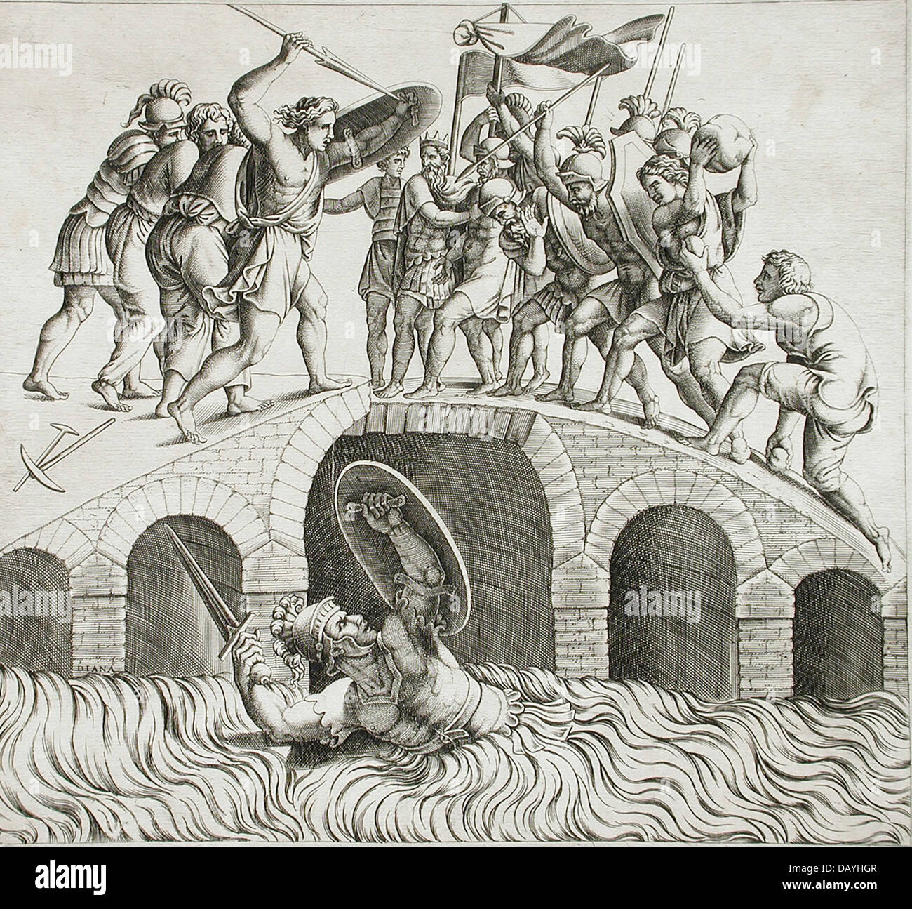 This artwork, 'Horatius Cocles,' depicts the legendary figure Horatius ...