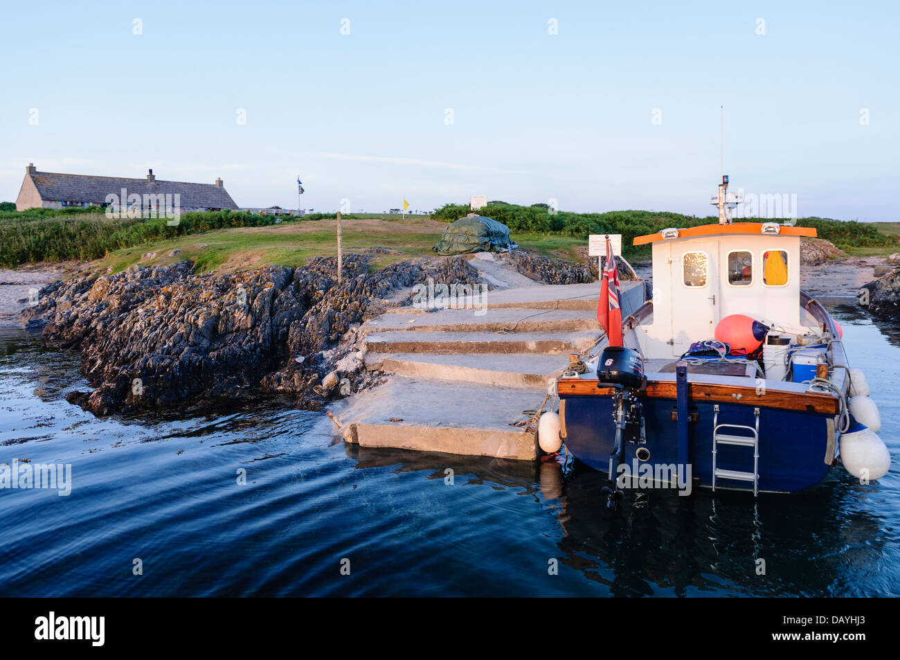 Boat tied up at a private landing stage on the Copeland Island ... Boat tied up at a private landing stage on the Copeland Island ...