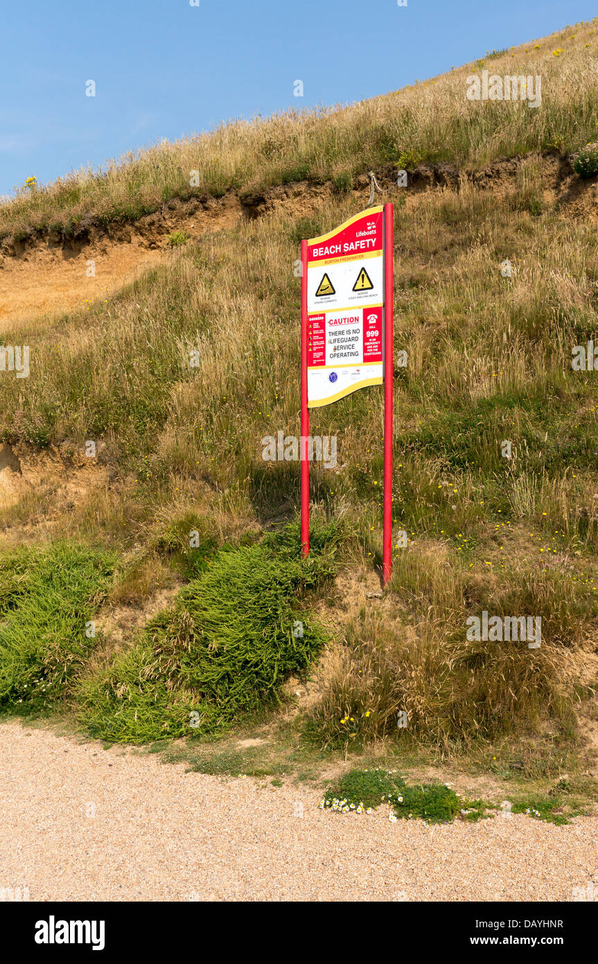Beach safety sign at Freshwater Bay Dorset UK Stock Photo - Alamy