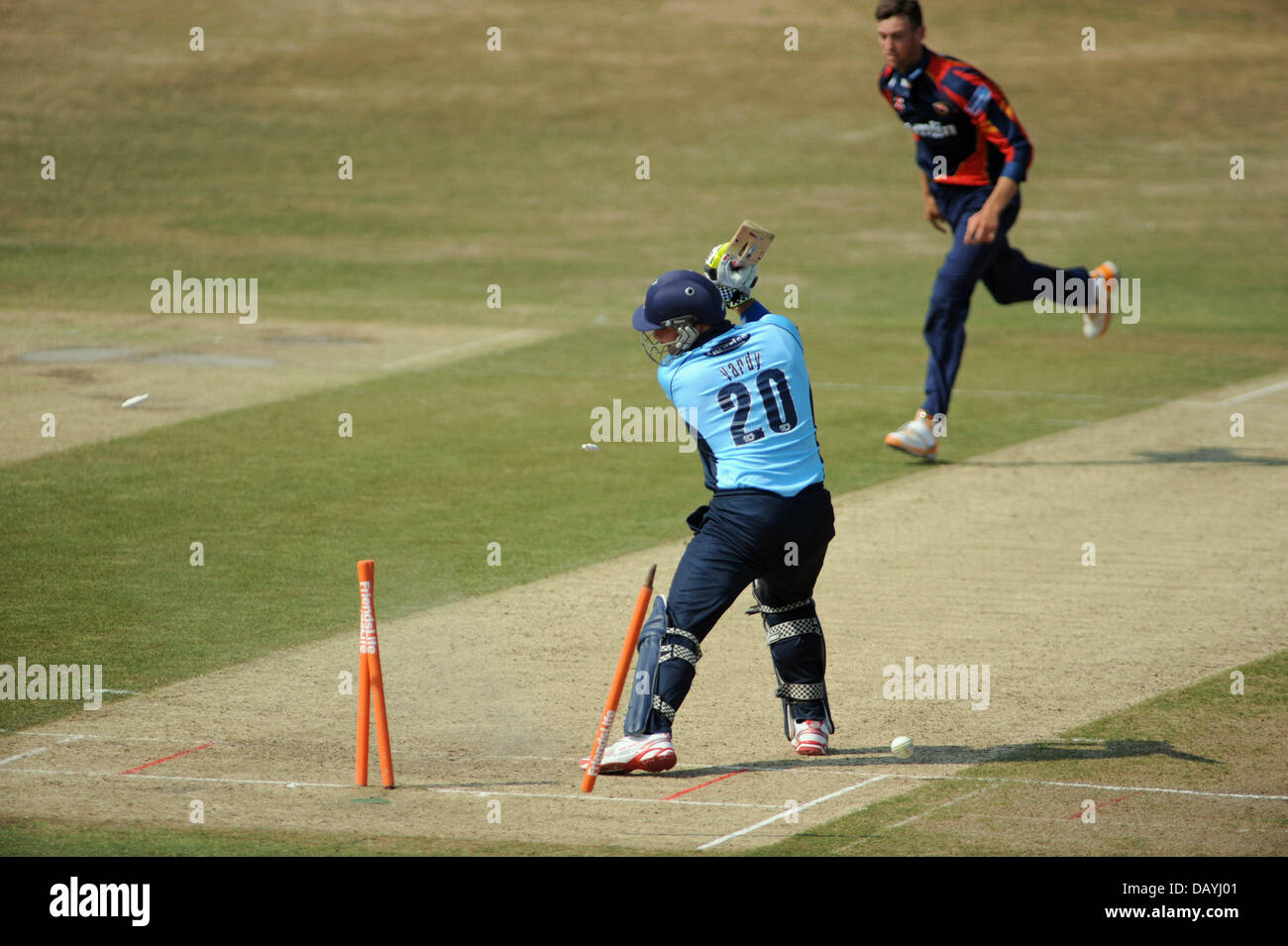 Hove, UK. 21st July, 2013. Sussex Sharks batsman Michael Yardy is ...
