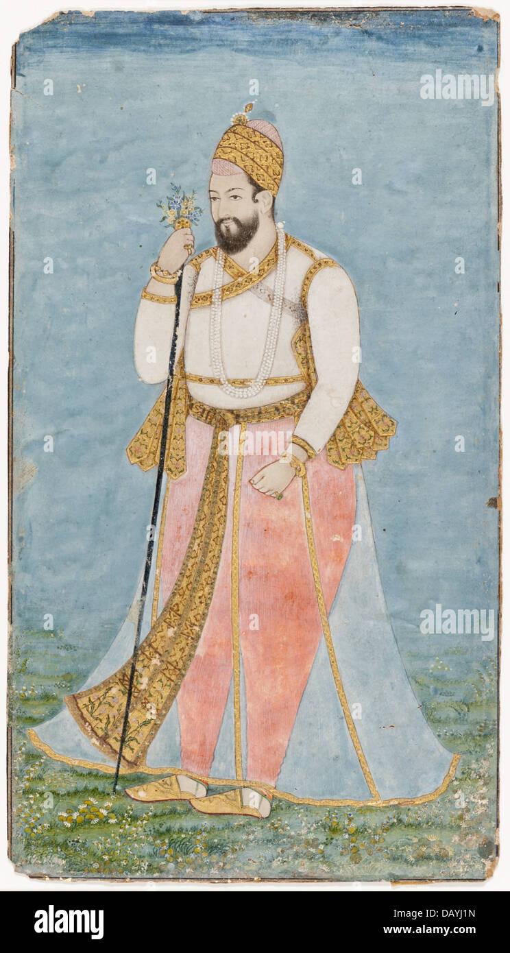 This portrait of Ibrahim Adil Shah II, a ruler of Bijapur, captures the ...
