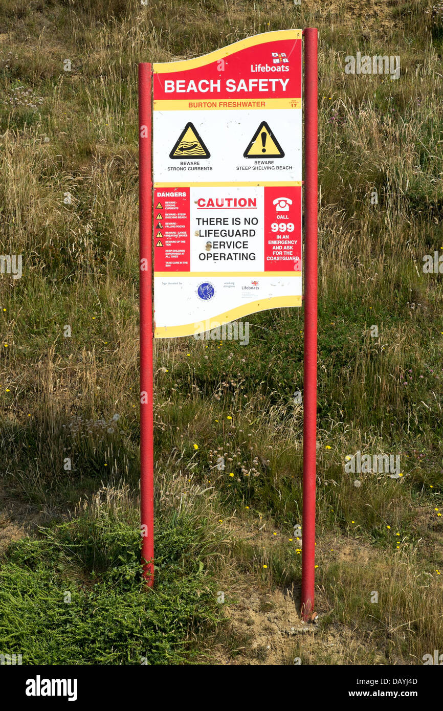 Beach safety sign at Freshwater Bay Dorset UK Stock Photo - Alamy