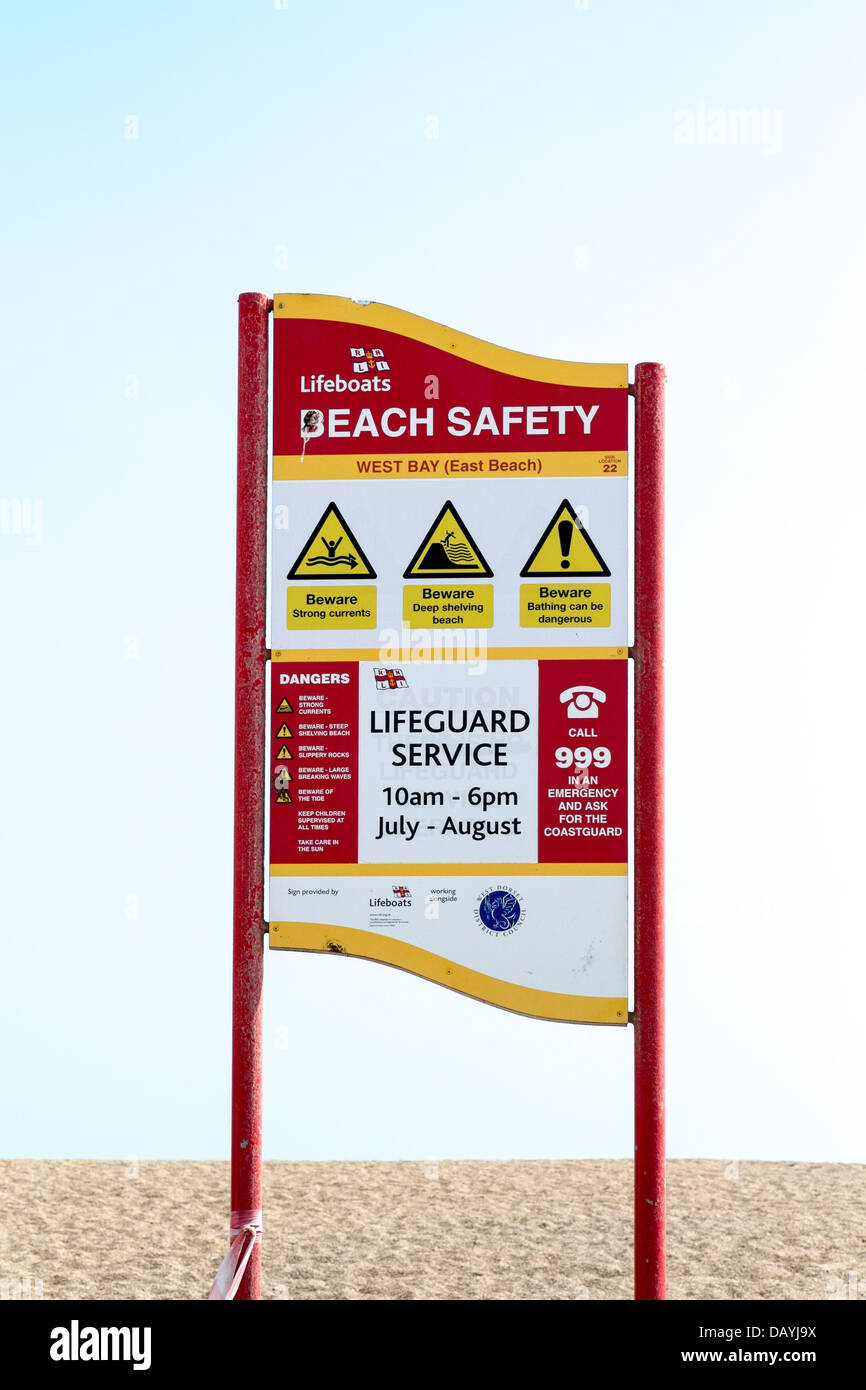 Beach safety sign at Freshwater Bay Dorset UK Stock Photo - Alamy