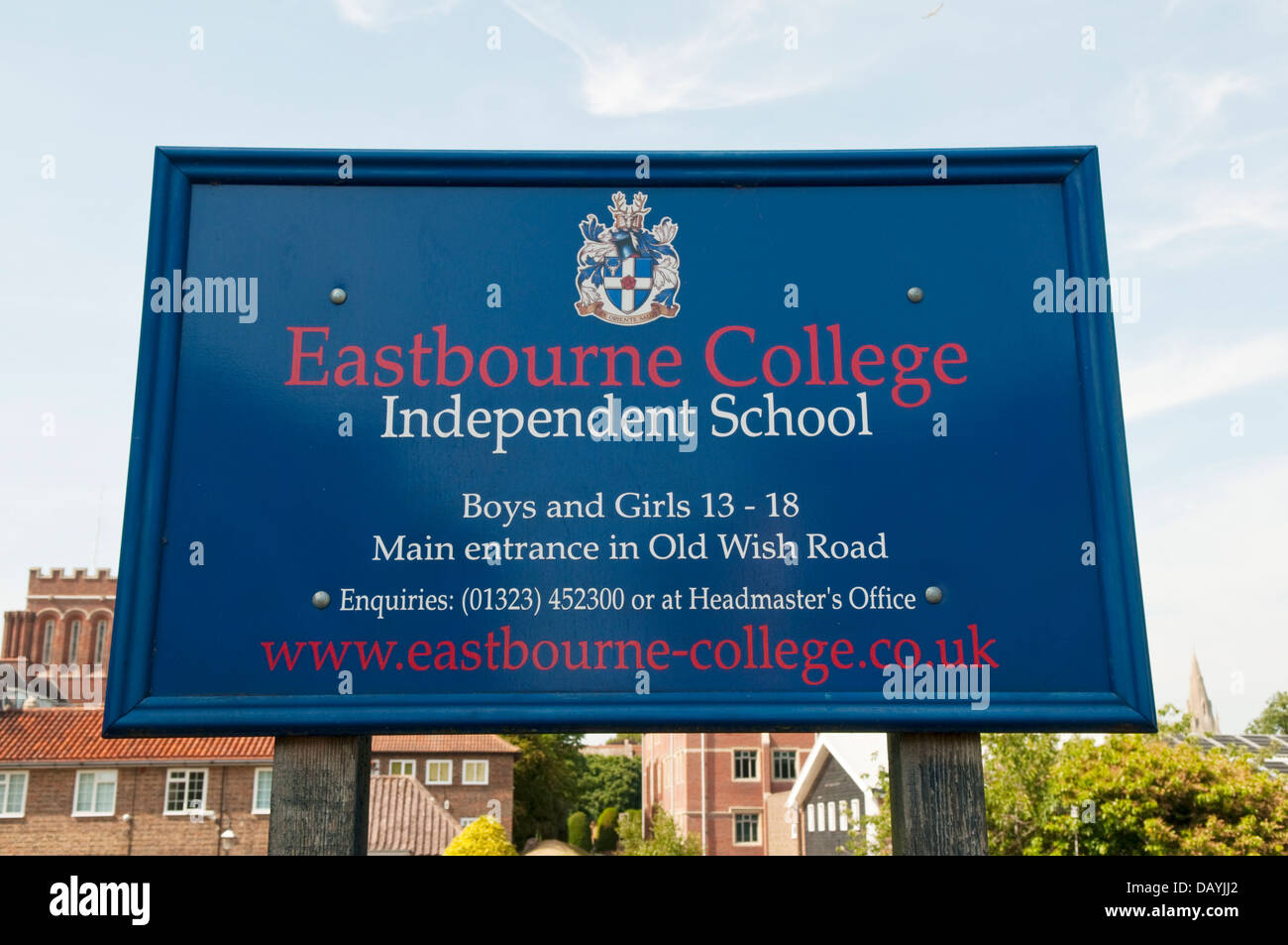 Eastbourne College independent public school sign Stock Photo - Alamy