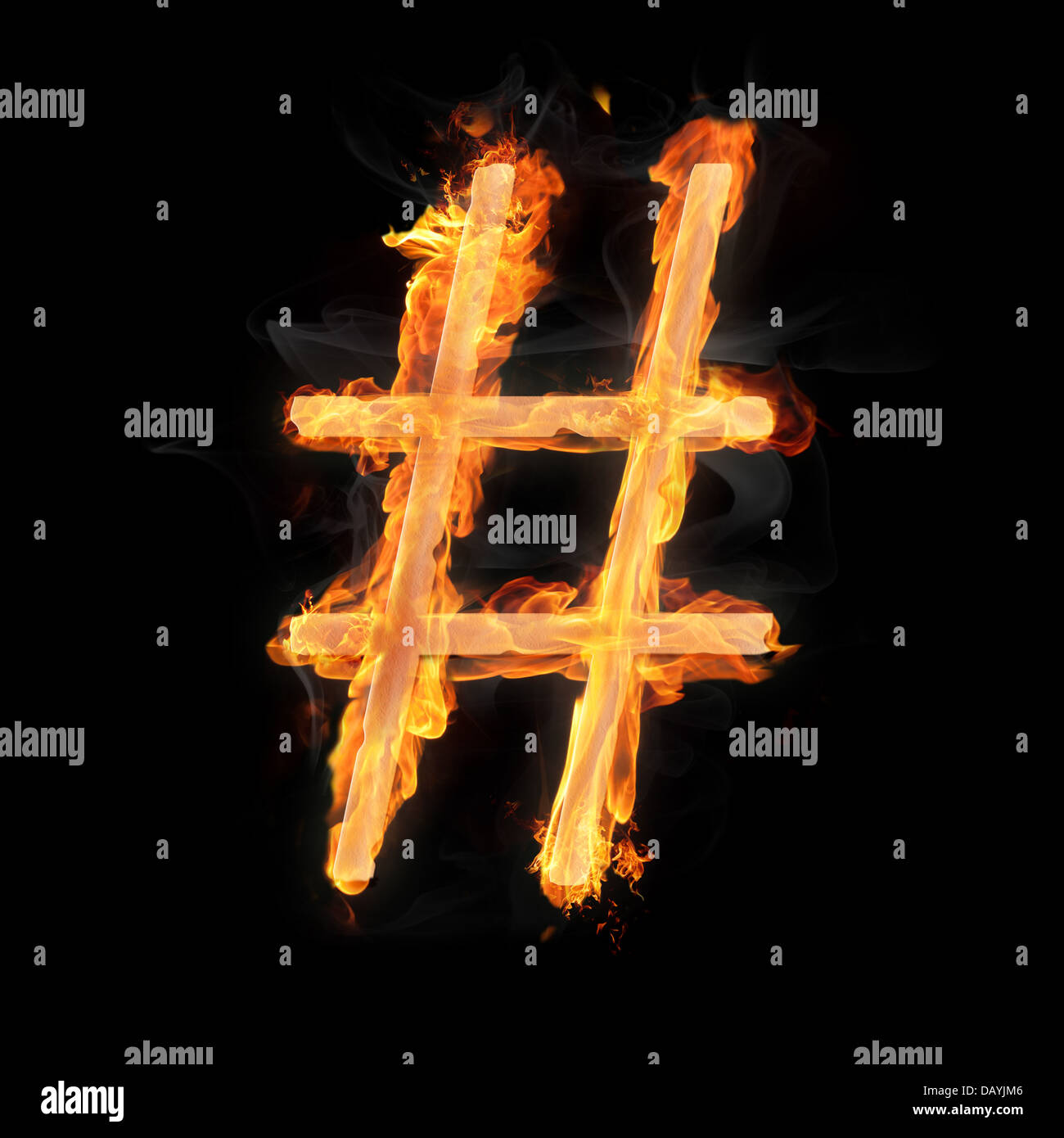 Number symbol in fire on black background - series of letters and ...