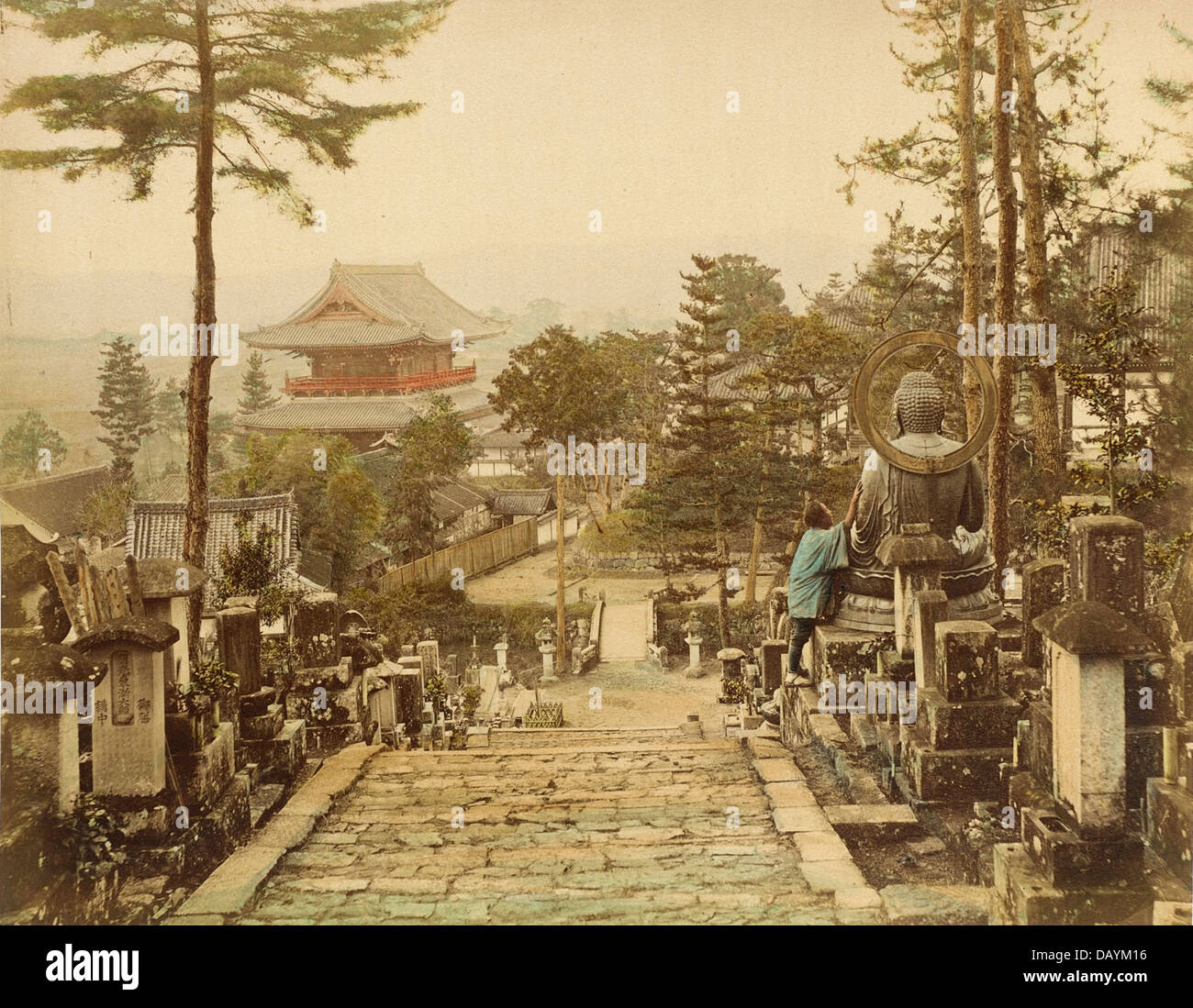 This artwork depicts traditional Japanese graves, offering a glimpse ...