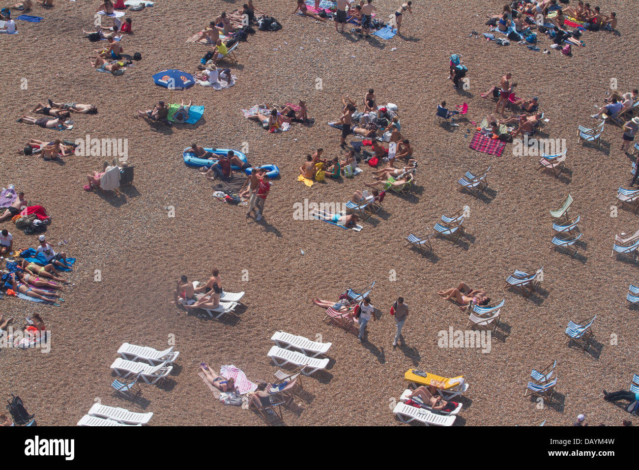 Brighton Sussex, UK. 21st July, 2013. An elevated view view of beach ...