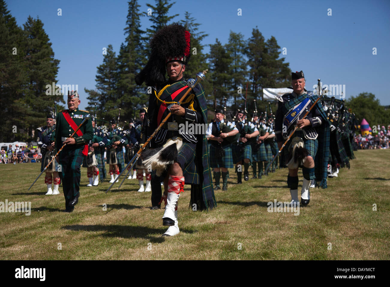 Scottish Marching band in Tomintoul, UK. July, 2013. The Towie, and ...