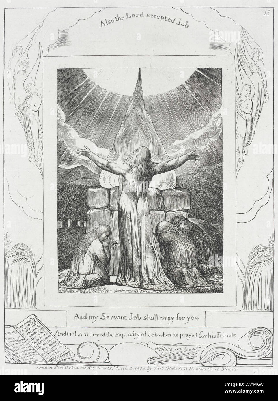This artwork represents the biblical scene of Job's prayer being ...