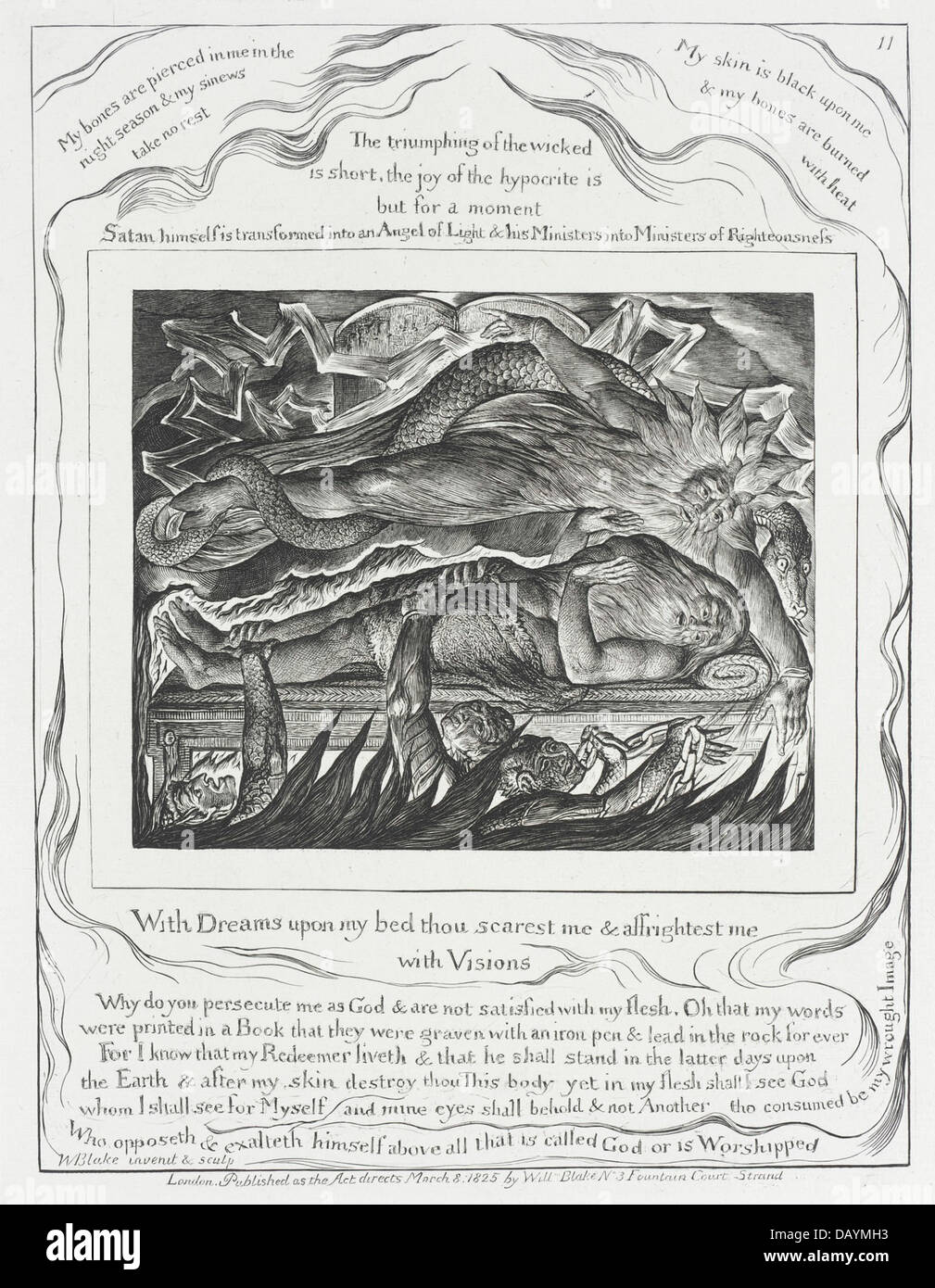 This artwork depicts the biblical figure Job, horrified by a vision of ...