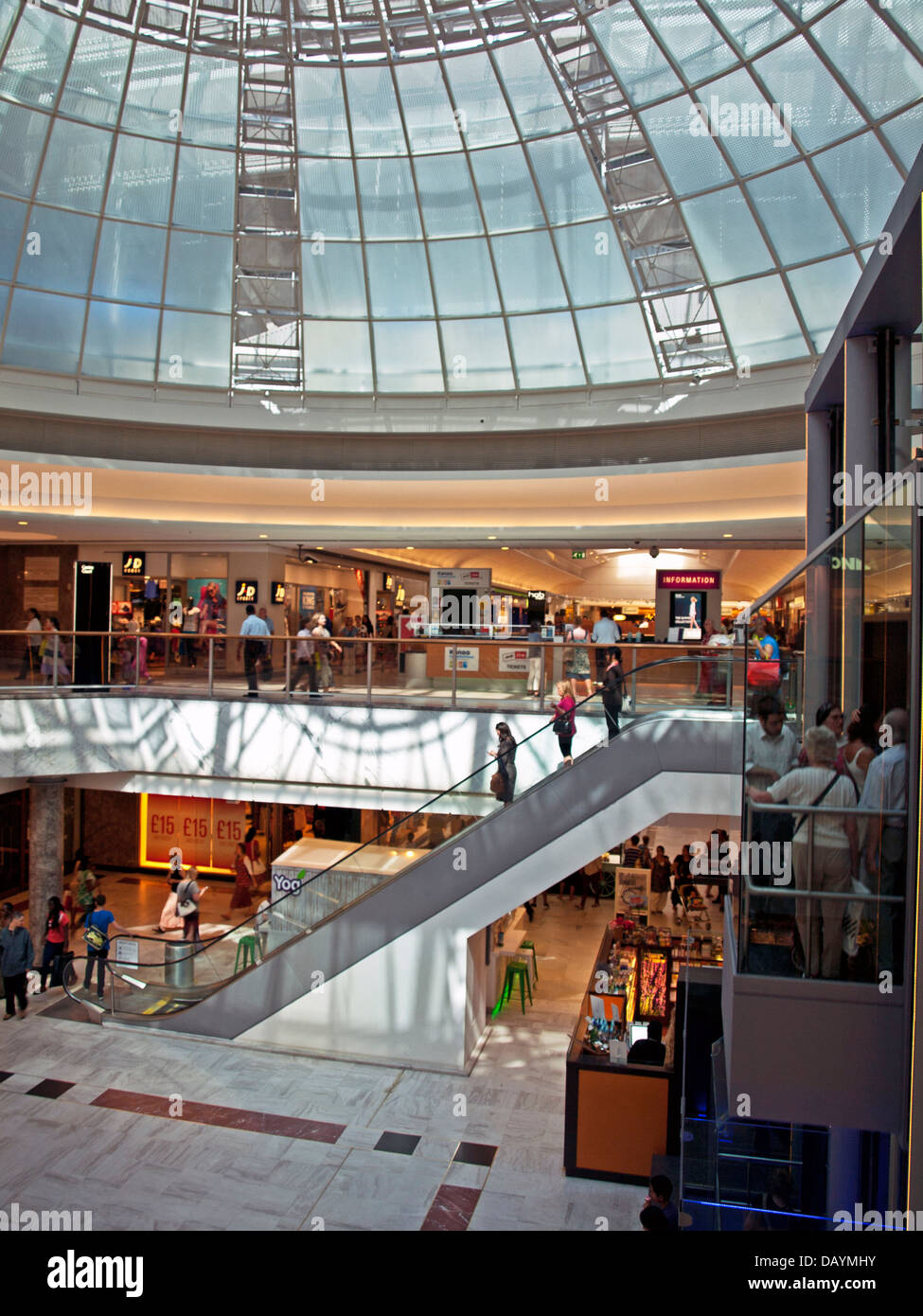 Interior of Brent Cross Shopping Centre showing roof, London Borough of ...
