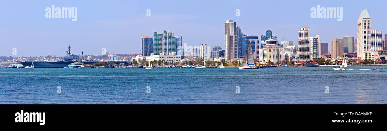 The San Diego Skyline Panorama And Activities On The Waterfront