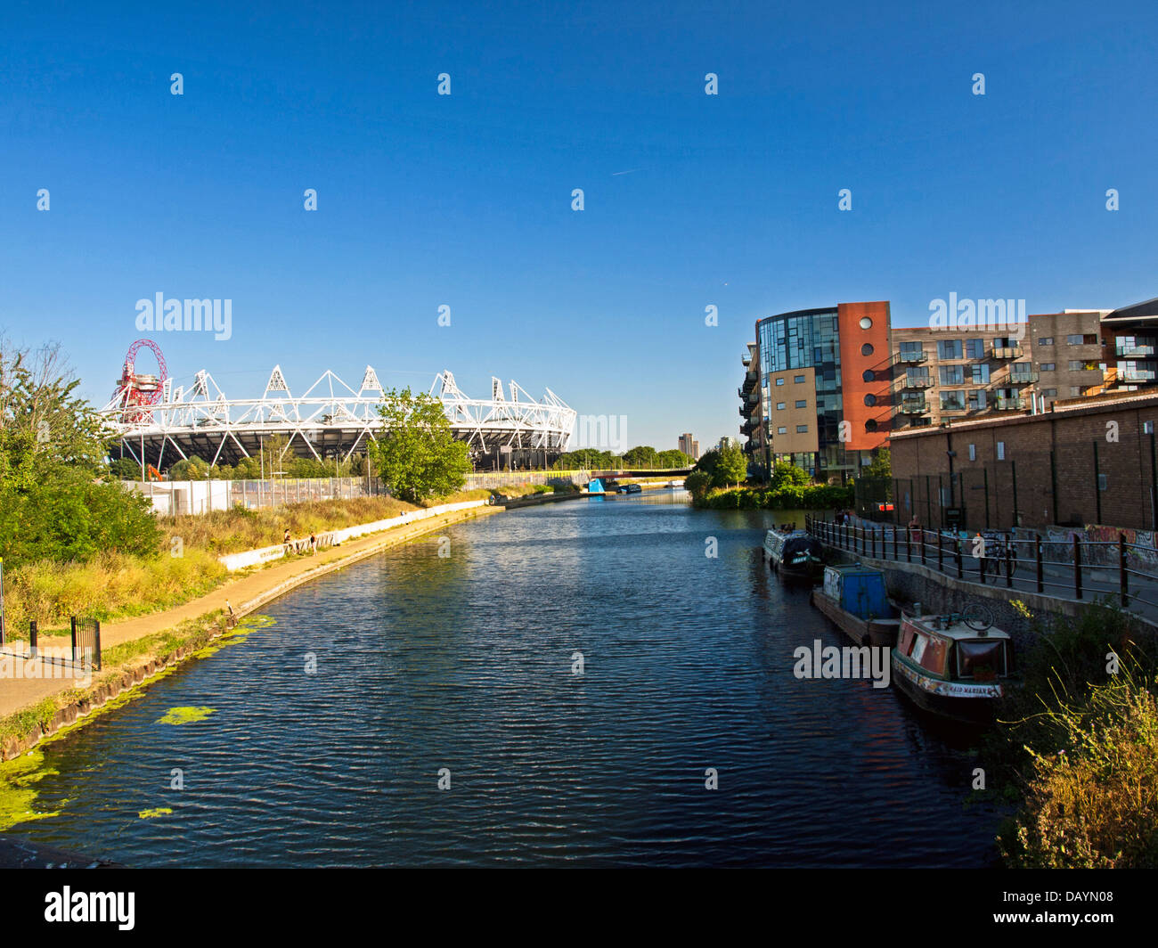 View of Stratford's Olympic Stadium and the ArcelorMittal Orbit across ...