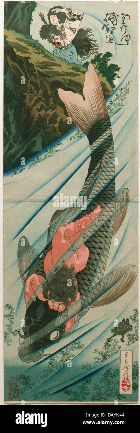 This artwork depicts Kintaro, a legendary child hero from Japanese ...