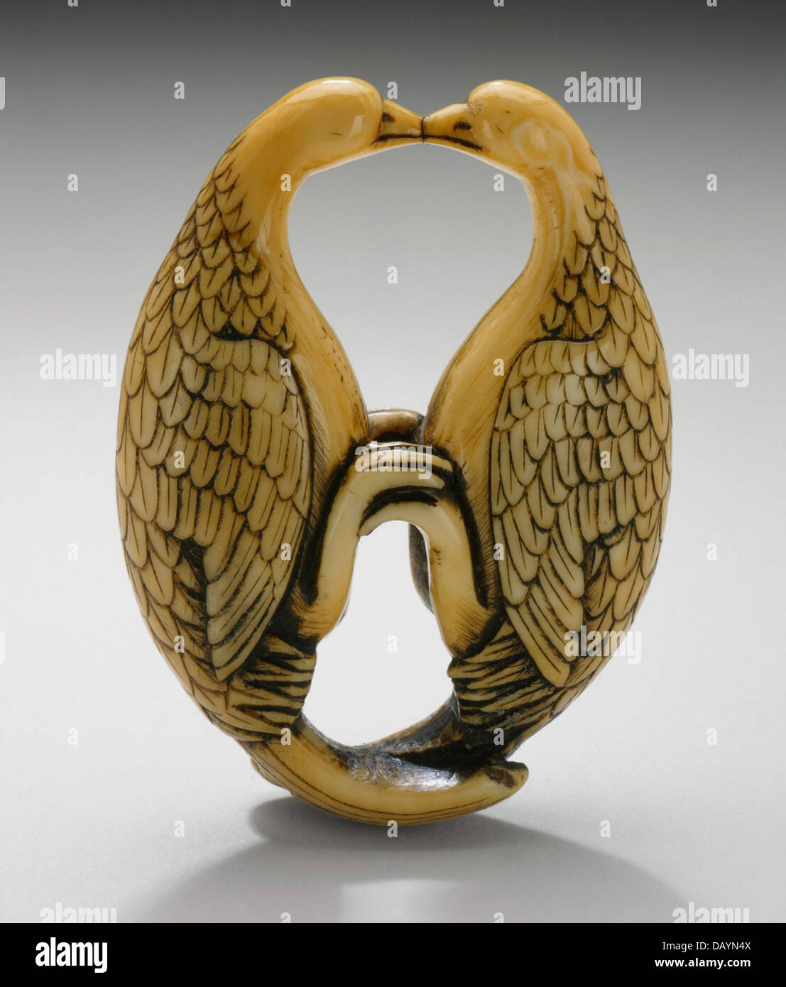 This artwork, 'Kissing Geese,' features an intimate and playful scene ...