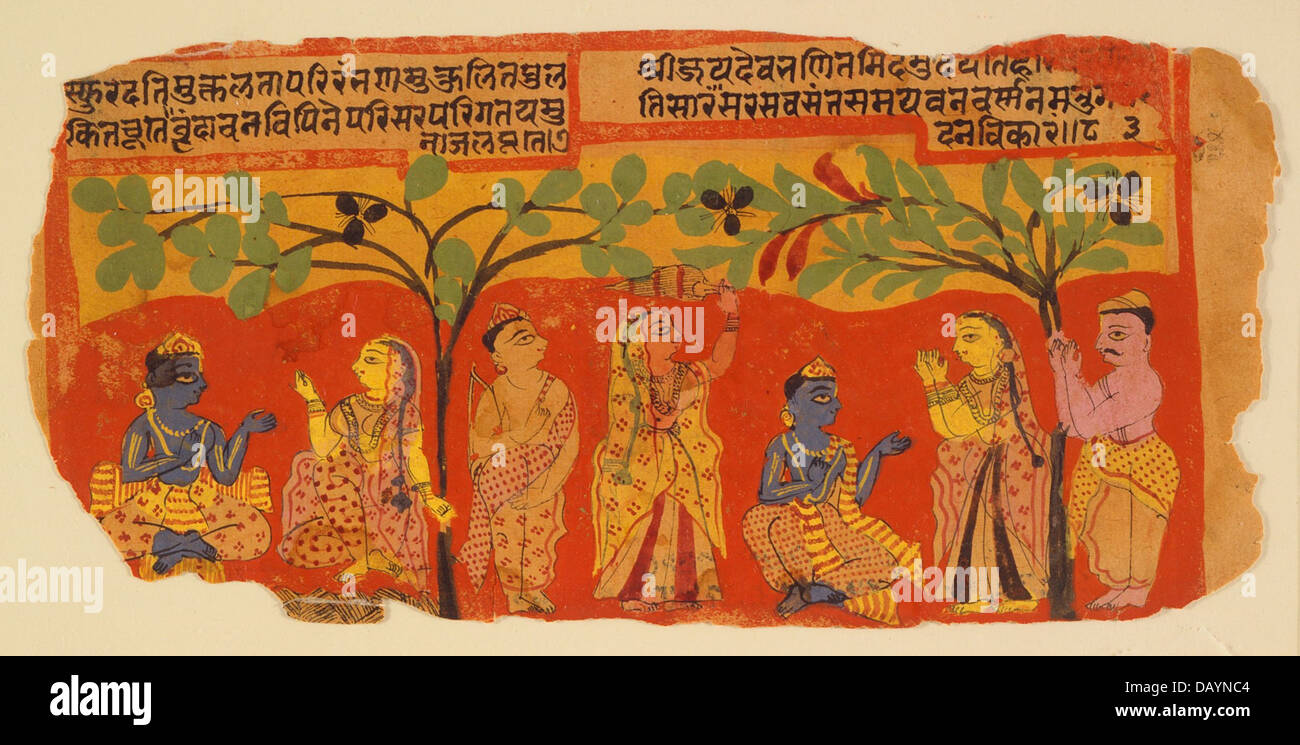 This folio from the Gita Govinda depicts the divine interaction between ...