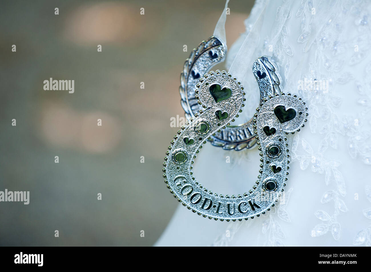 Goodluck wedding horseshoe Stock Photo - Alamy