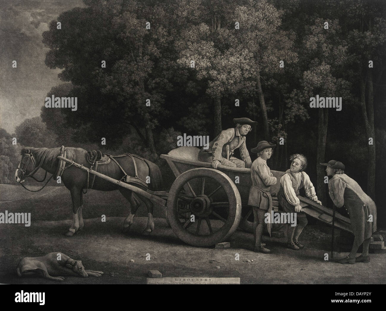 This artwork depicts laborers engaged in various tasks, offering a ...