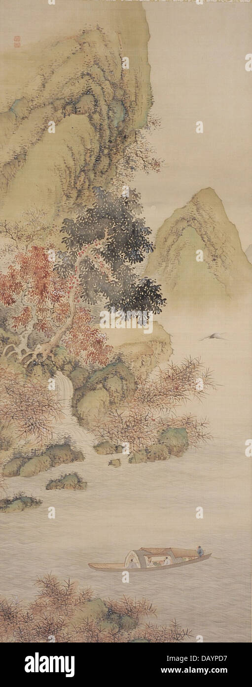 This landscape painting references the famous Red Cliff poem, capturing ...