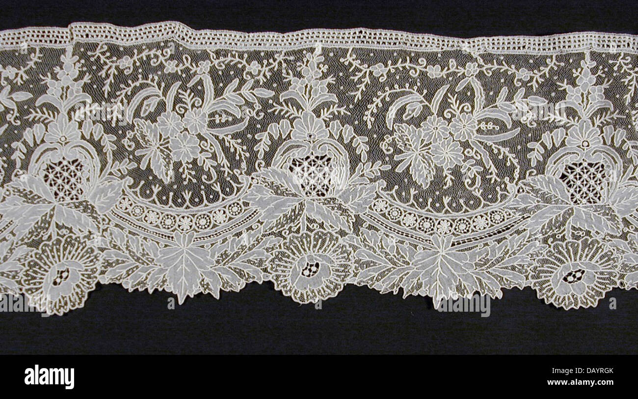 This piece, a length of intricately designed lace, showcases the ...