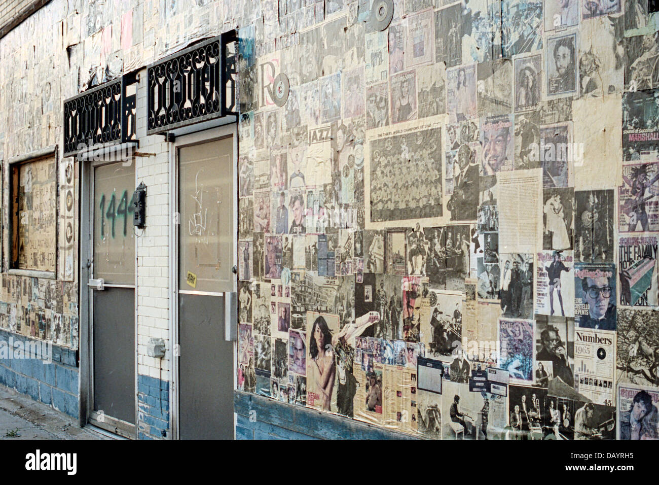 A storefront in Detroit's Corktown neighborhood papered with pages from ...