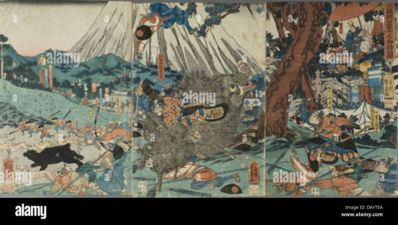 This artwork depicts Lord Yoritomo’s hunt on Mount Fuji, showcasing ...