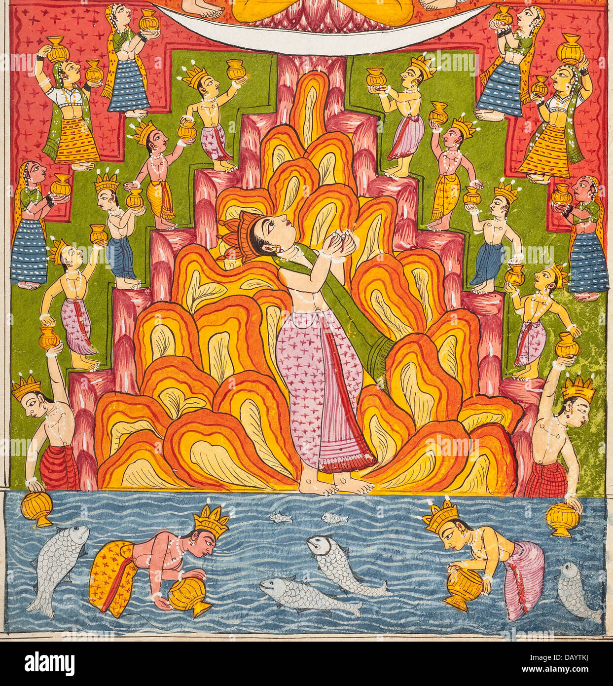 This illuminated manuscript folio depicts Jina Rishabhanatha (Adinatha ...