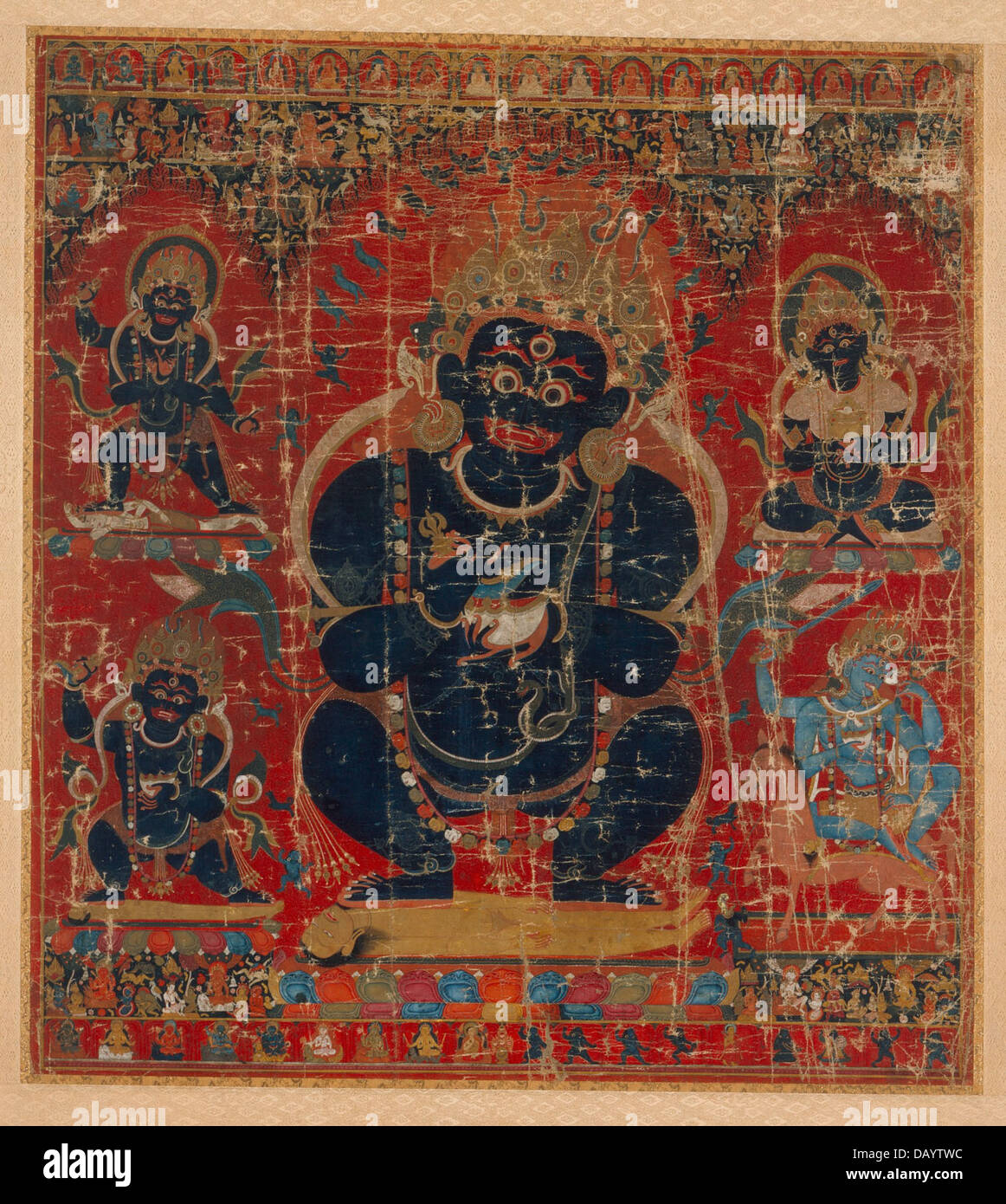 This statue depicts Mahakala, the Tibetan Buddhist deity, portrayed as ...