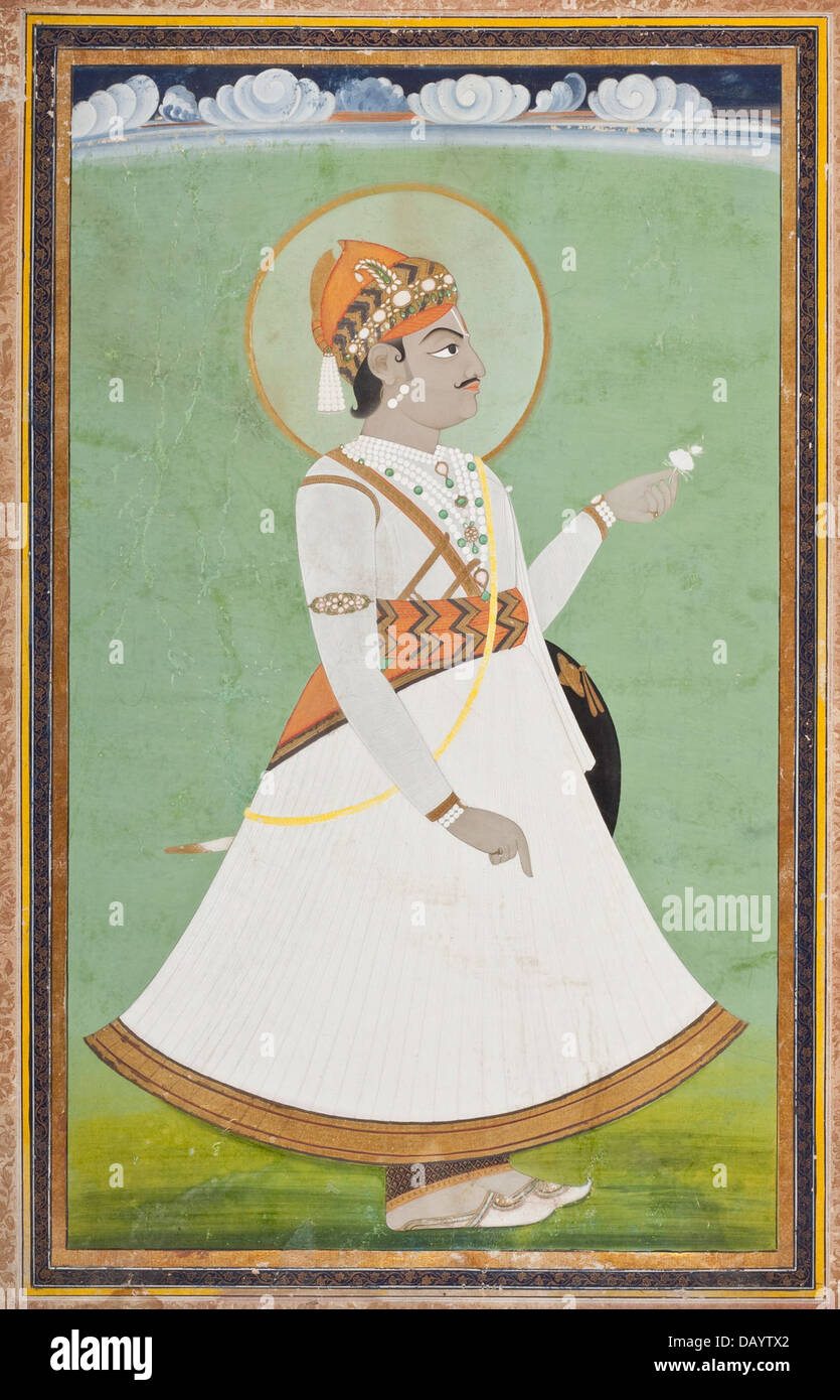 Portrait of Maharaja Pratap Singh, ruler of Mewar from 1778 to 1803 ...
