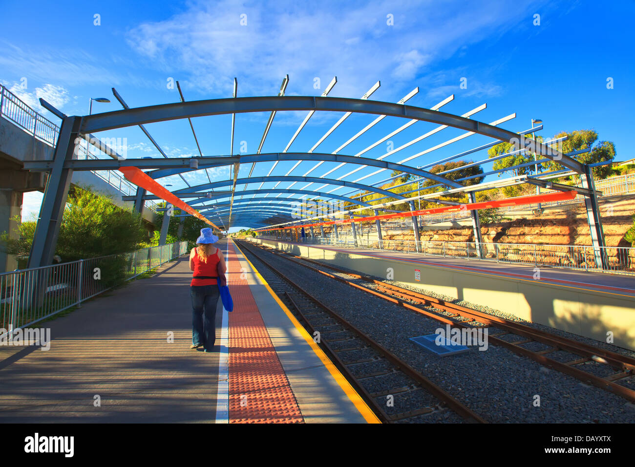 pretty woman platform railway line train station walking Hallett Cove ...