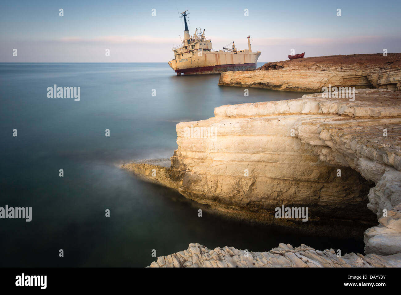 The Wreck of the Edro III, Sea Caves, Paphos Stock Photo - Alamy