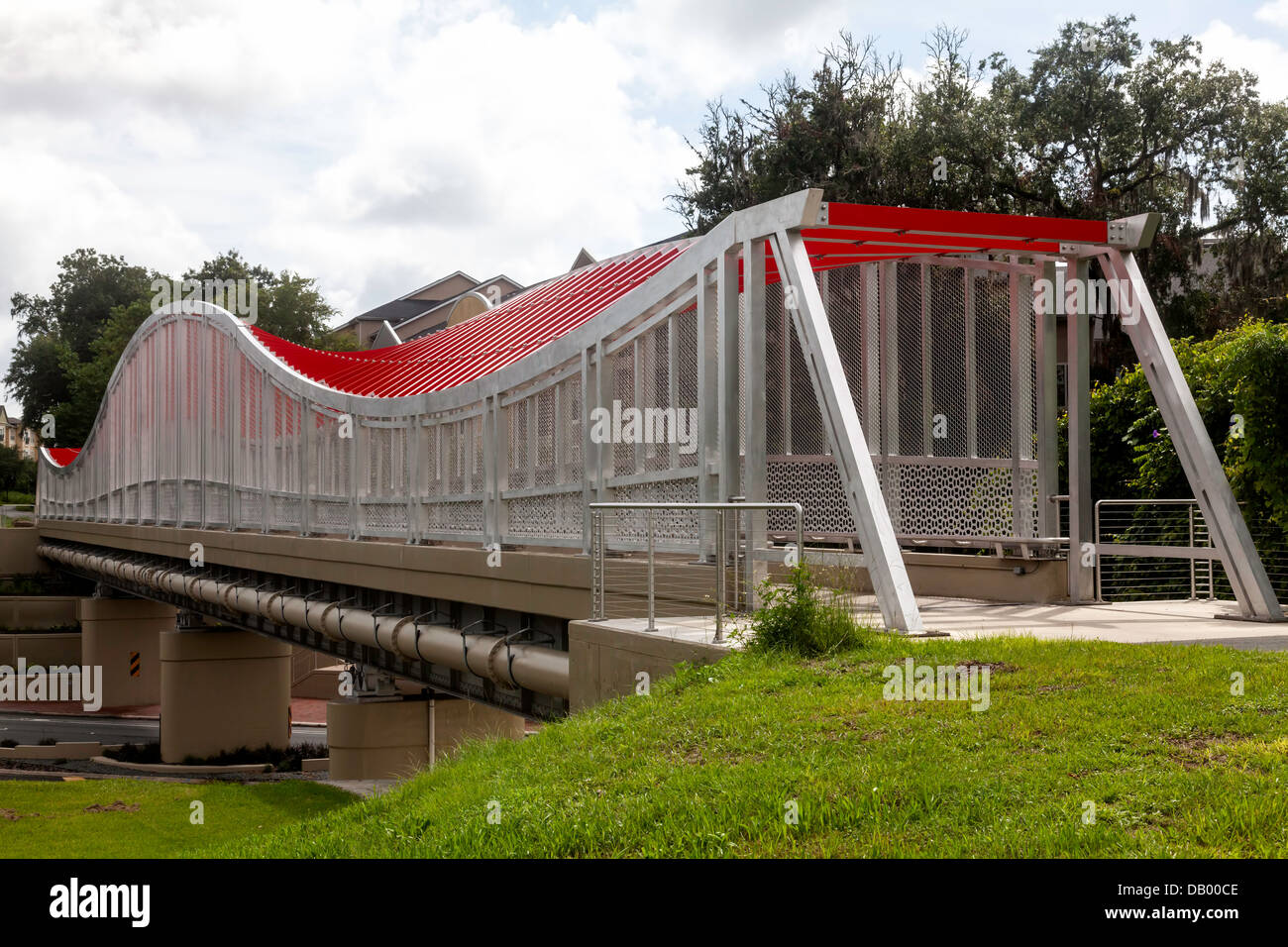 Orange pedestrian bridge across SW 13th Street at intersection with ...