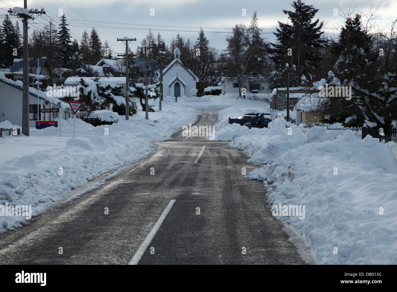 Naseby township and deep snow, Maniototo, Central Otago, South Island ...