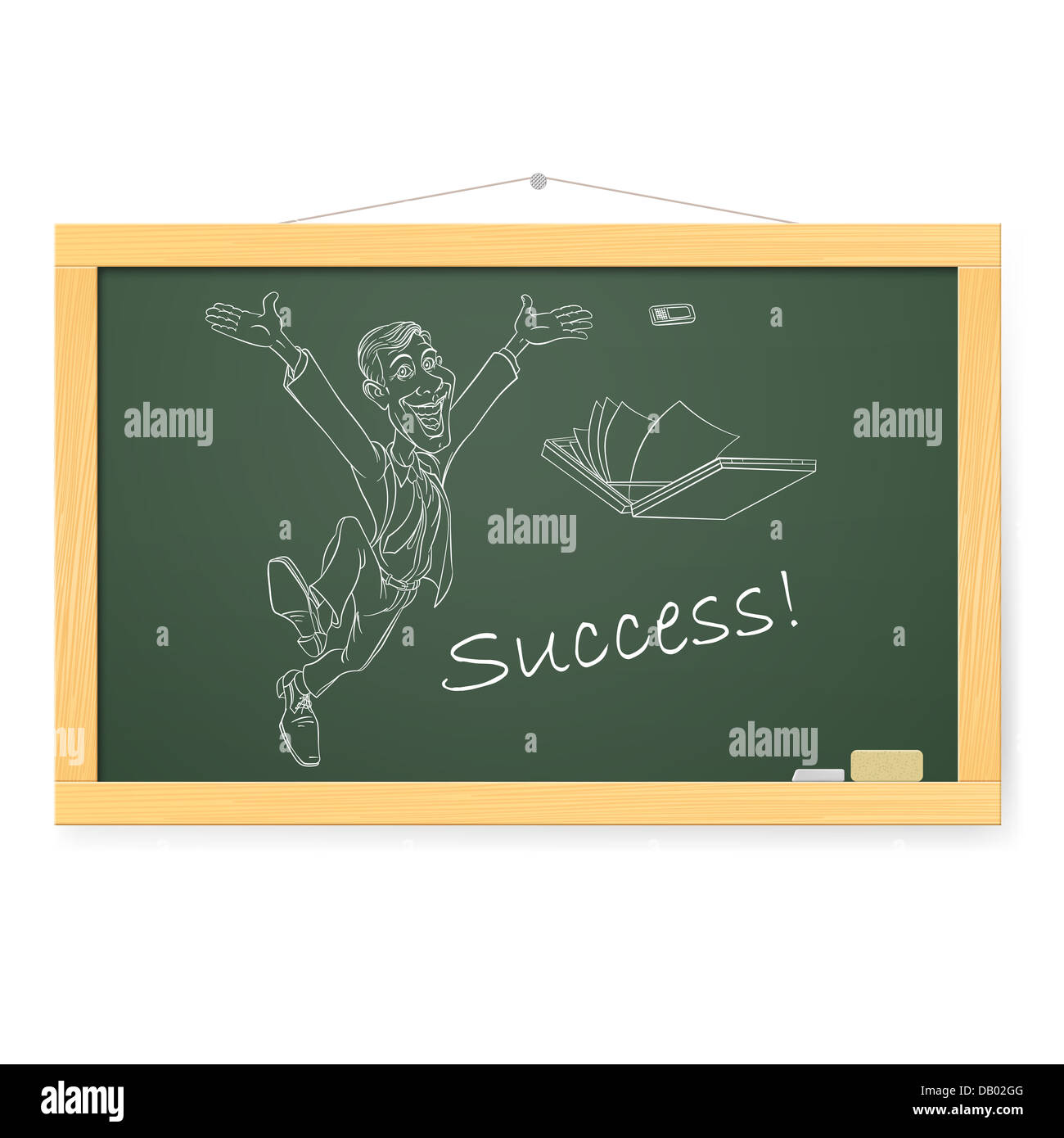 Blackboard with man, and success. Illustration on white Stock Photo - Alamy