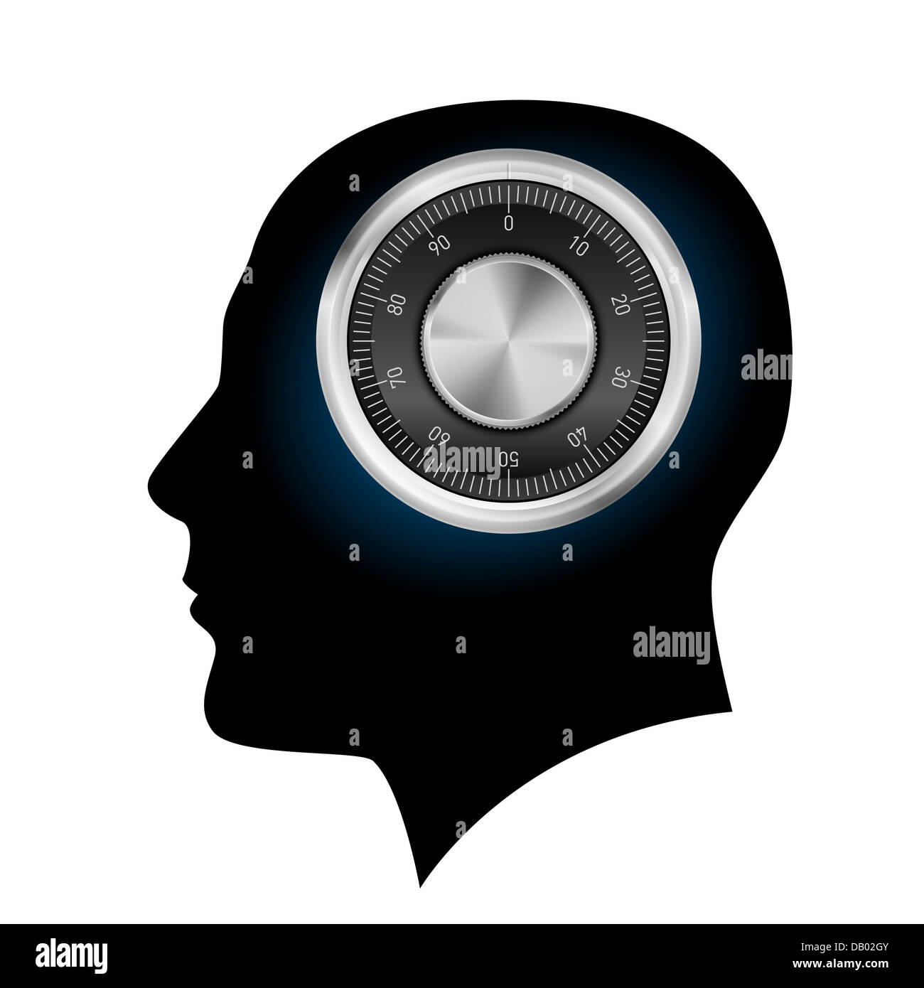 Human head with a combination lock. Illustration on white background ...