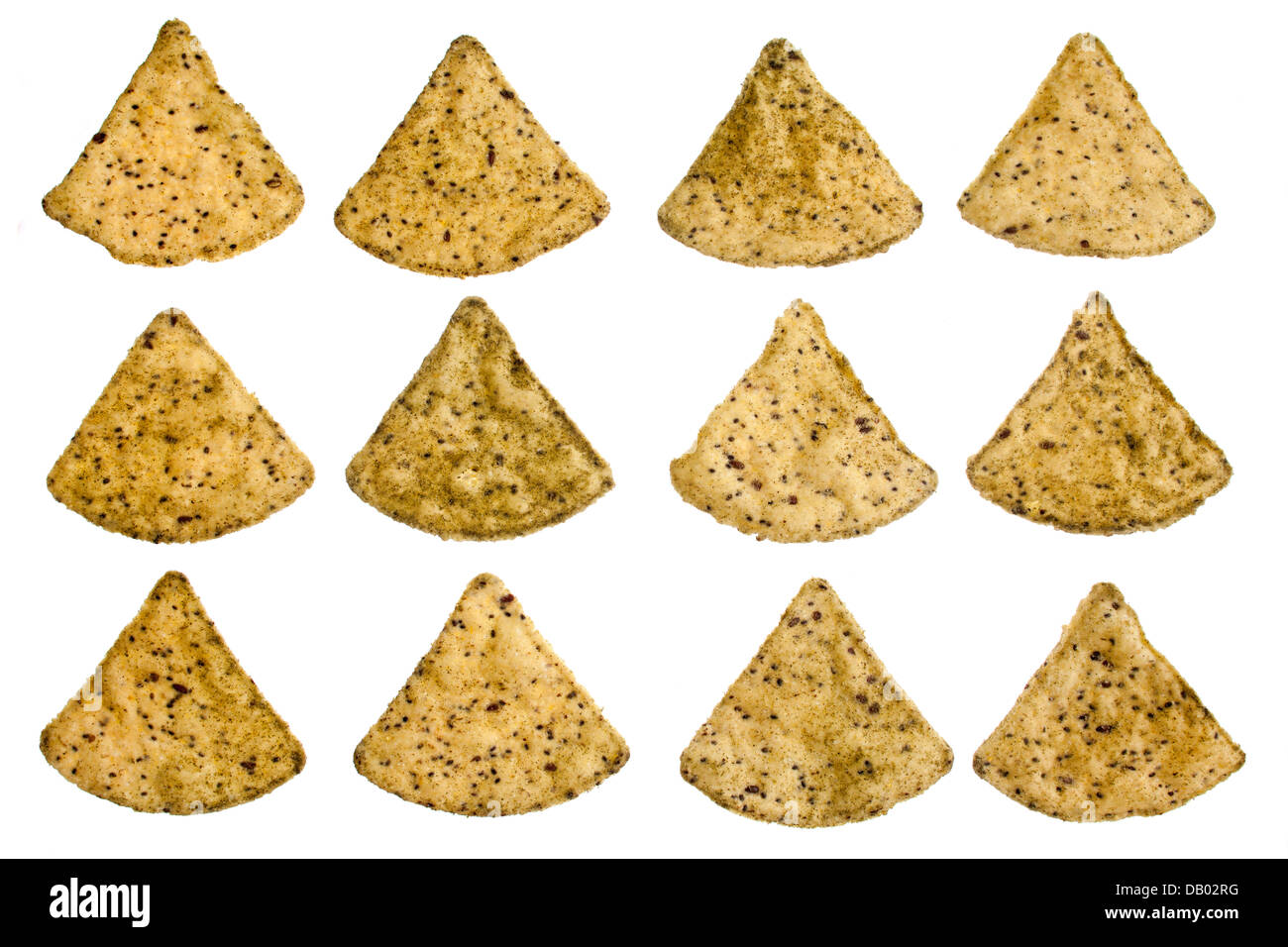 Corn chips pointing in one direction on white background Stock Photo ...