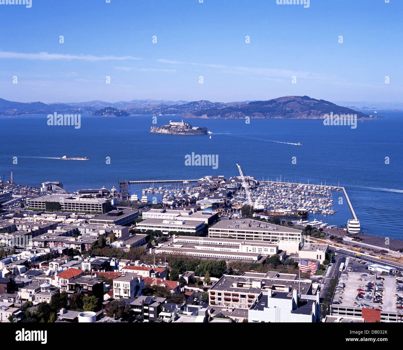 Pier 39 and Alcatraz Island seen from Coit Tower, San Francisco ...