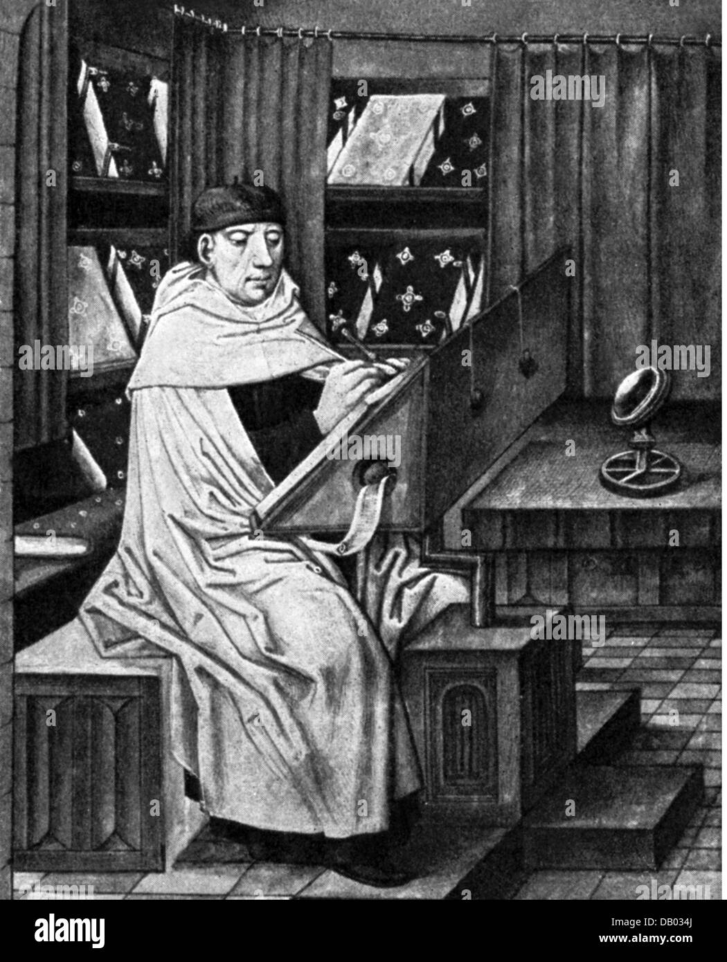 Middle Ages, people, scholar in a library, Flemish miniature painting ...