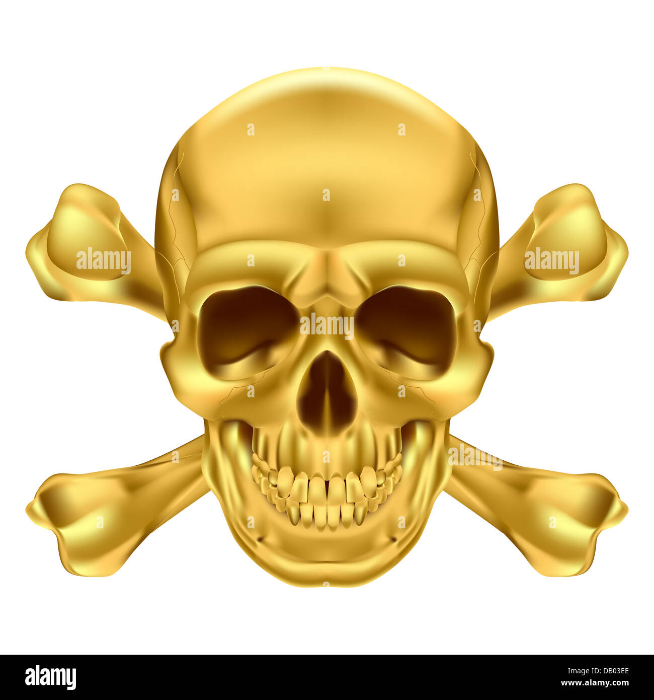 Gold Skull and Crossbones. Illustration on white for creative design ...