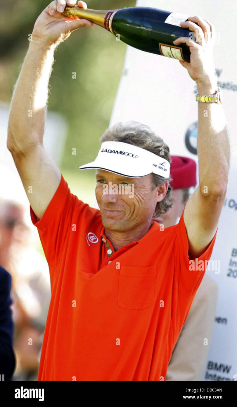 German golf professional Bernahard Langer cheers after his second place ...