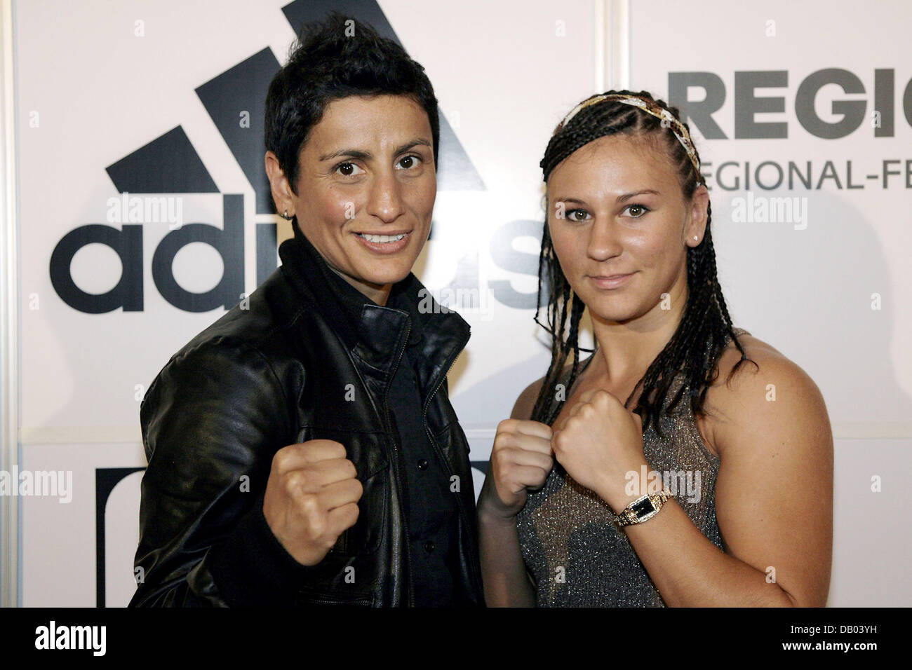 German boxing professional Julia Sahin (L) poses with Hollie Dunaway ...