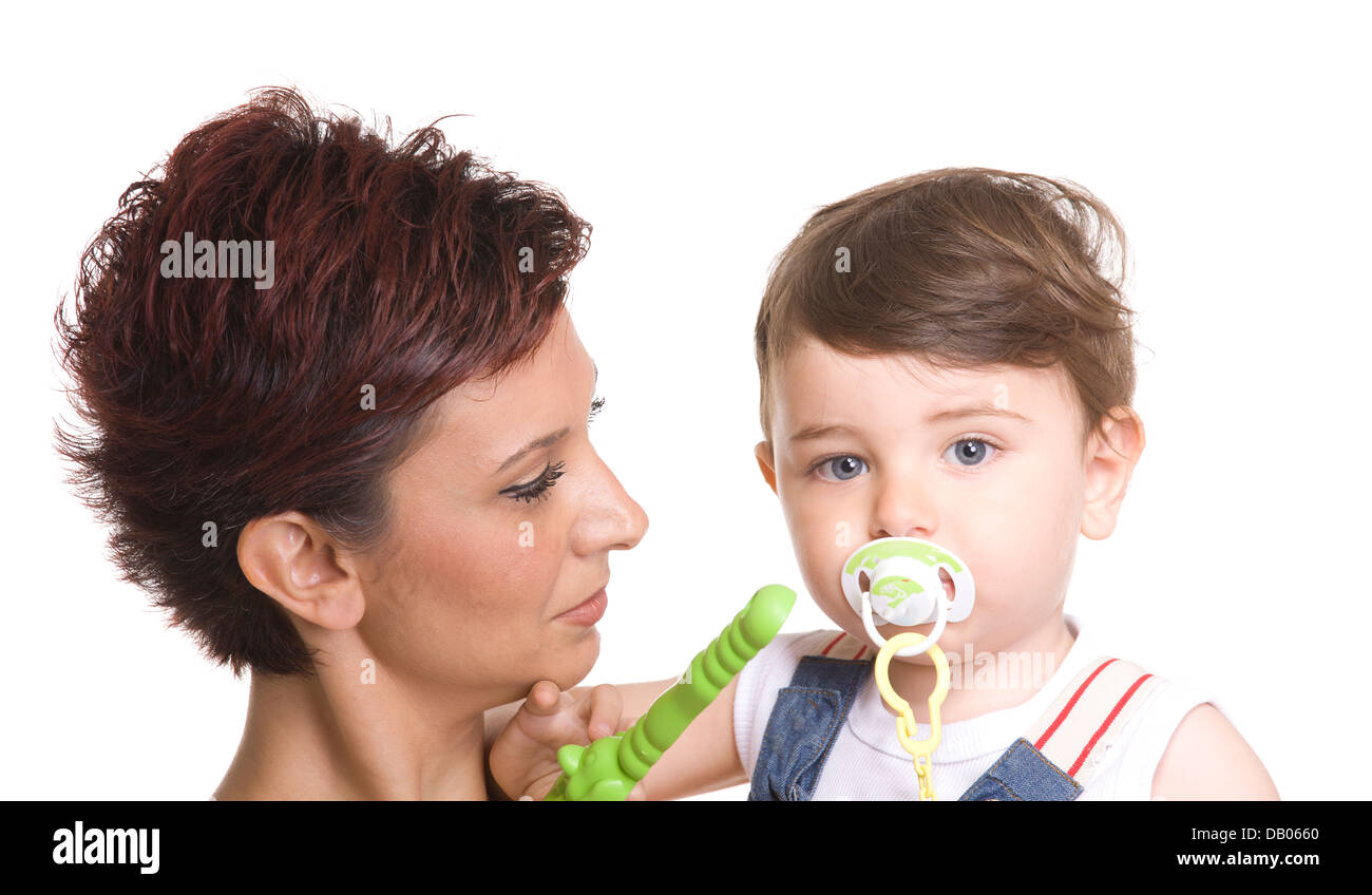 picture of happy mother with baby over white Stock Photo - Alamy
