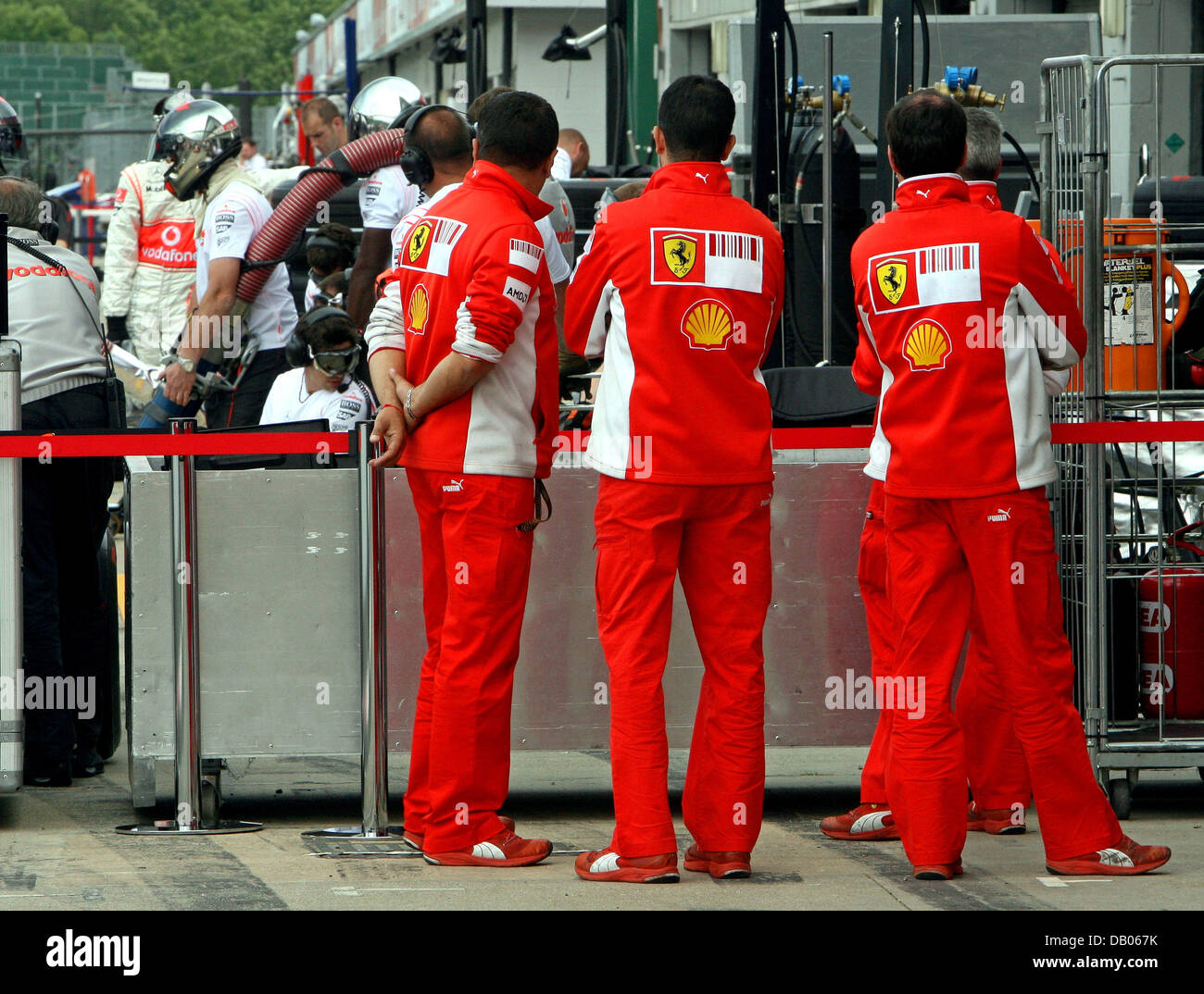 Team members of Ferrari are pictured at the Silverstone Circuit in ...