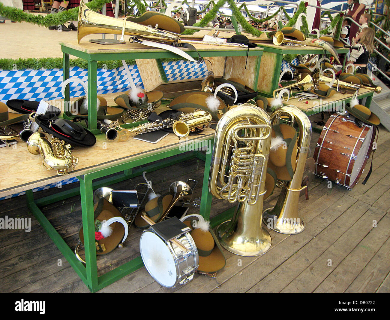 The instruments of a traditional band lie at the stage during a ...