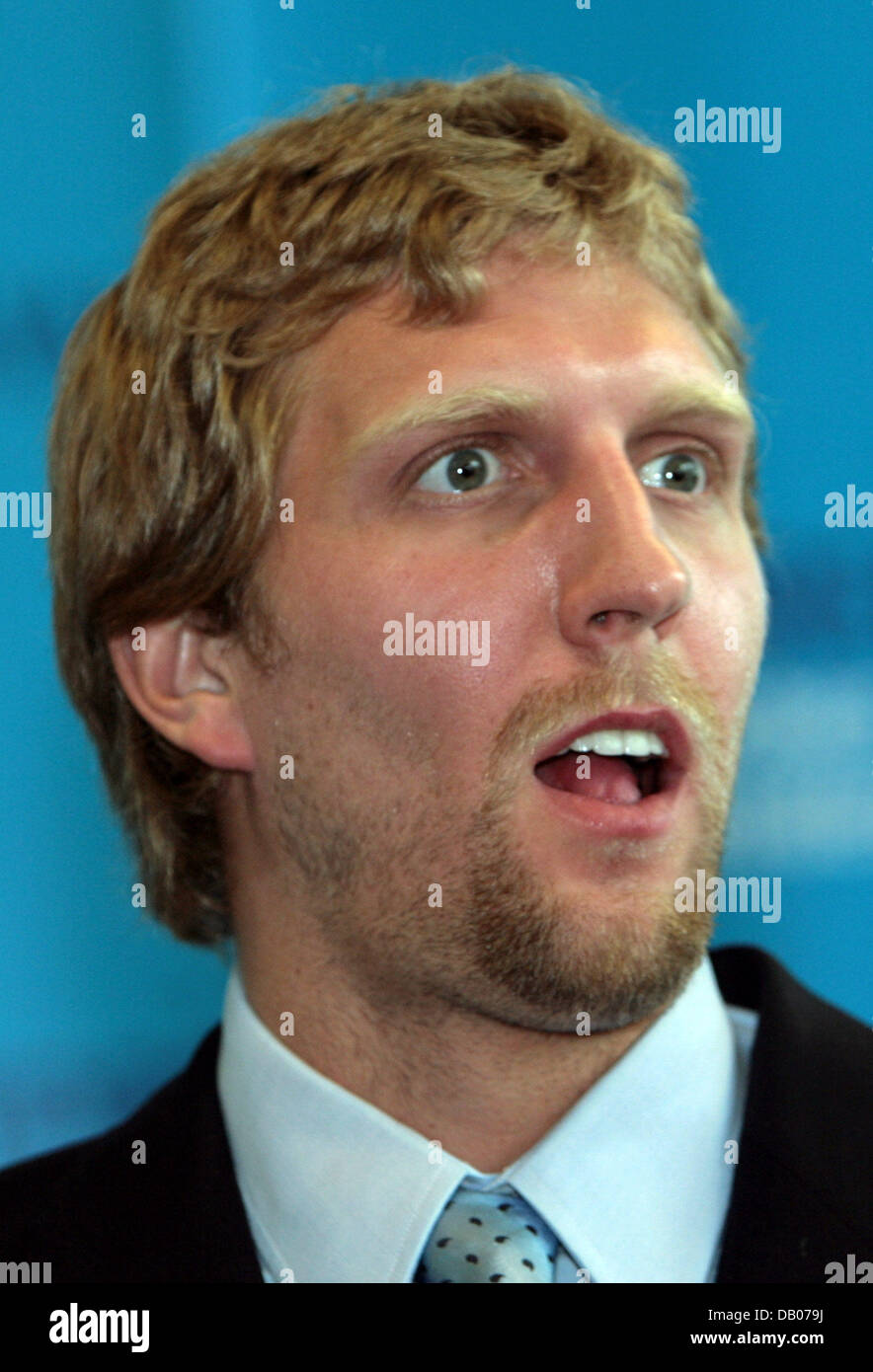 German basketball pro Dirk Nowitzki looks astonished before receiving ...