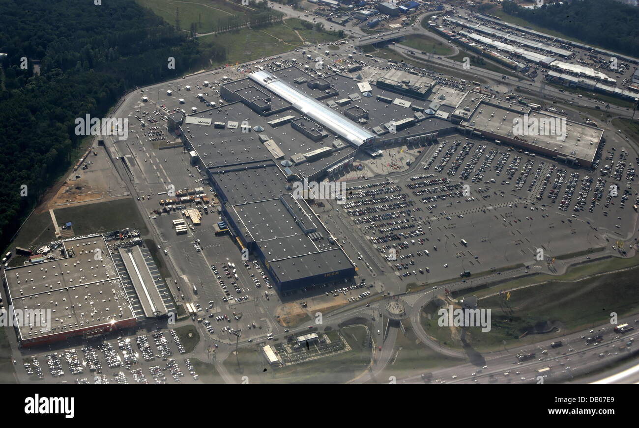 The aerial view shows a store of the furniture chain IKEA in Moscow ...