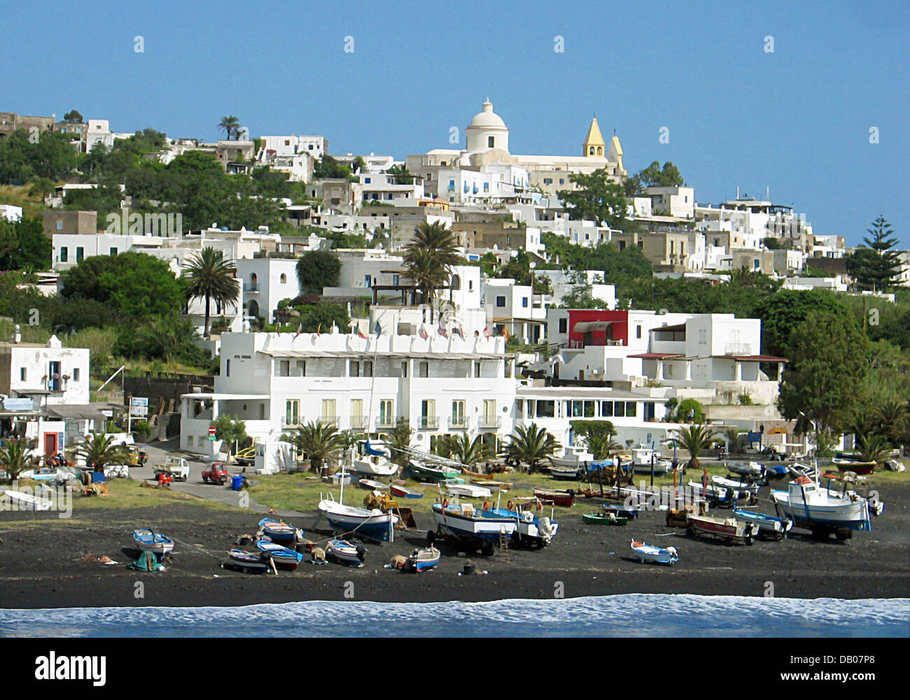 The picture shows the village of Stromboli on the Aeolian island of the ...